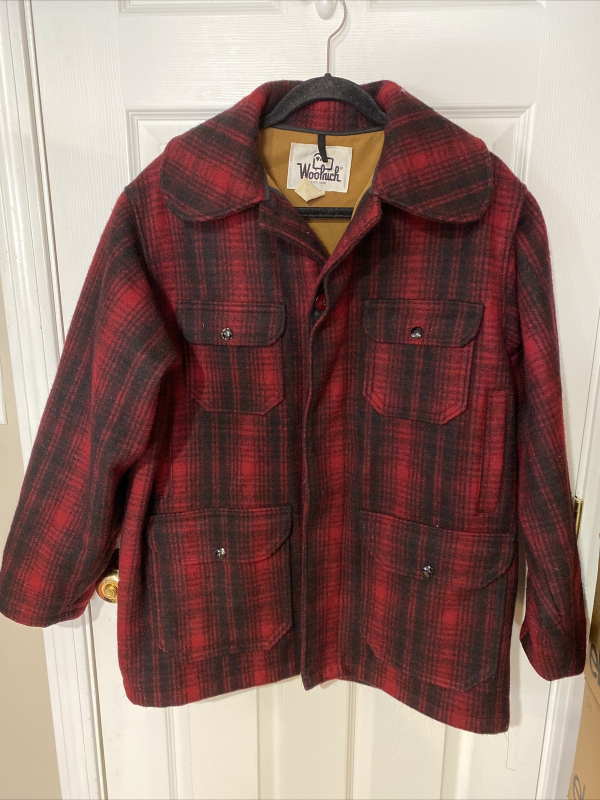 Men's Vtg WOOLRICH Red Plaid Wool Hunting Outdoor Heavy Jacket Size: 40 ...