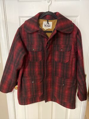 Men's Vtg WOOLRICH Red Plaid Wool Hunting Outdoor Heavy Jacket Size: 40 ...