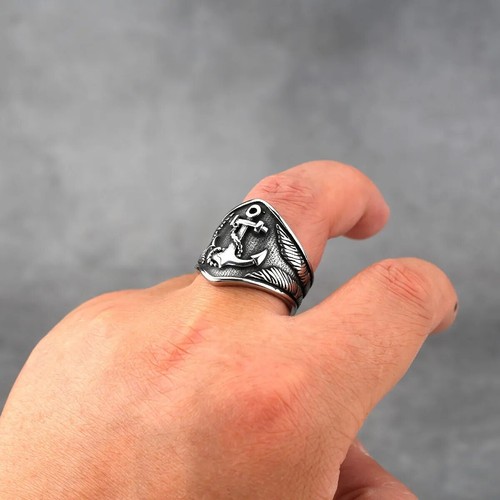 Nordic Vintage Viking Ship Anchor Totem Stainless Steel Men's Rings Sizes 7-13 | eBay