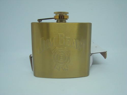 Jim Beam Stainless Steel 5oz Hip Flask - Gold Colour New In Box | eBay ...