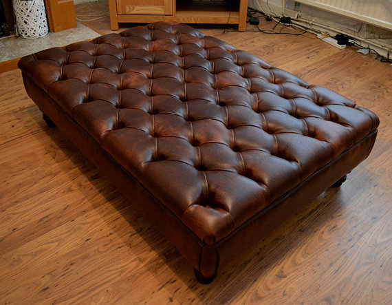 Extra Large Chesterfield Deep Button Large Footstool in Chestnut Faux ...