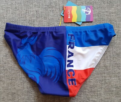 MENS Swimming Briefs Trunks France country French flag 3cm seam Size M ...