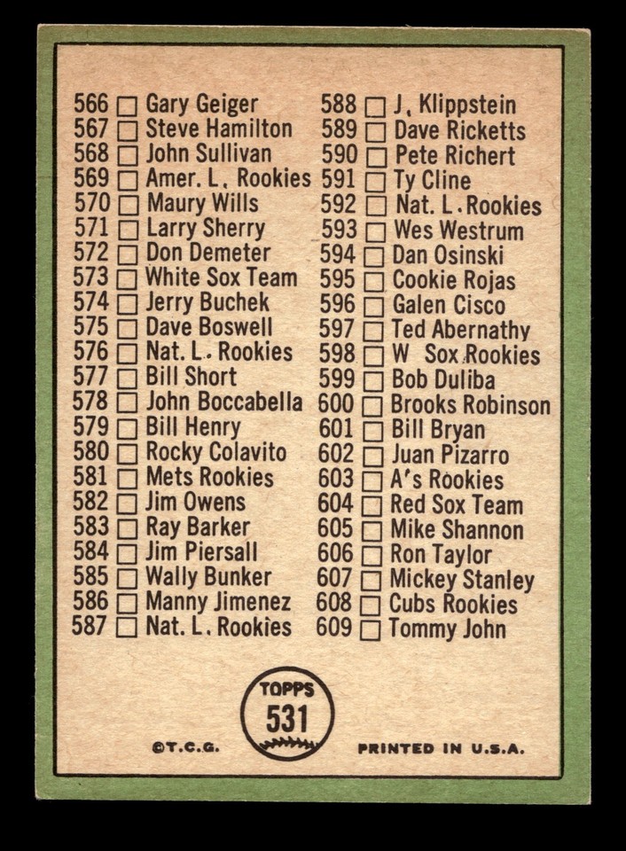 1967 Topps #531 7th Series Checklist: 534-609 | eBay