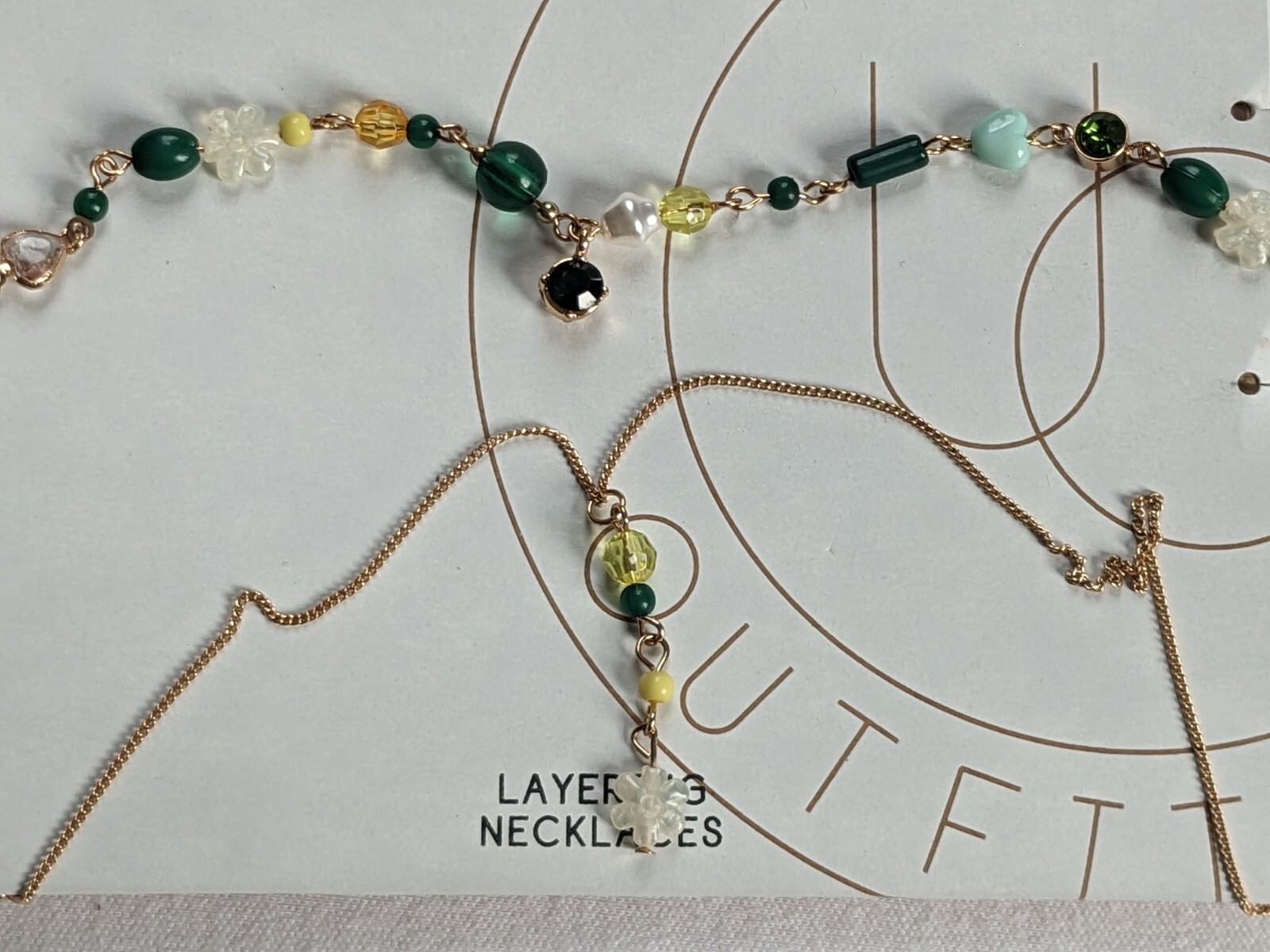 Urban Outfitters BEXX Beaded Gold Tone Necklace SET of 2 Layered Green ...