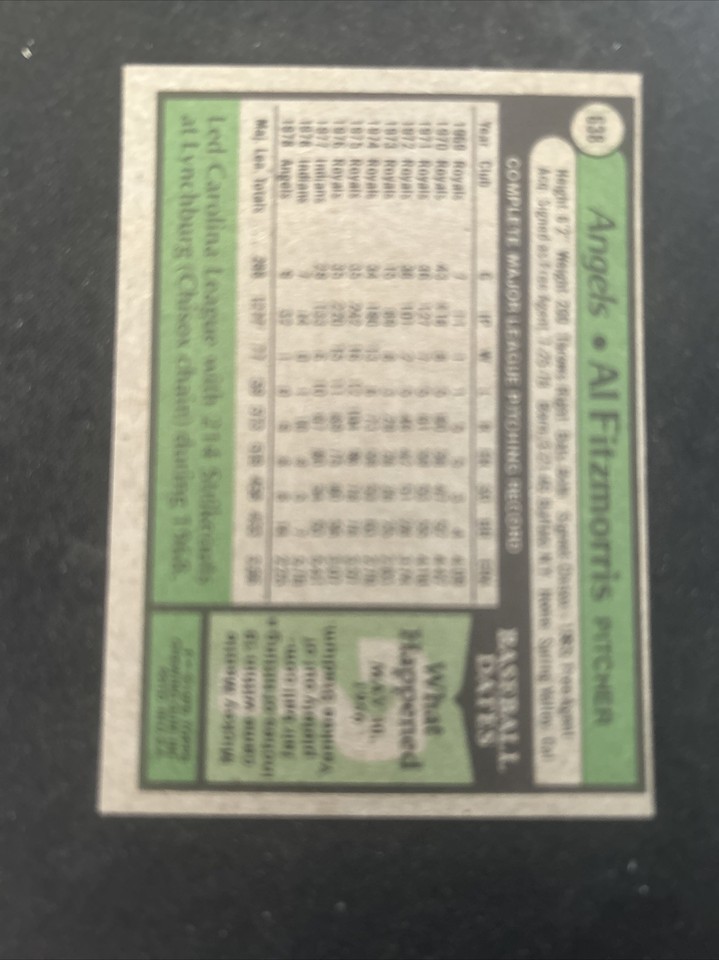 1979 Topps Baseball Card #638 Al Fitzmorris California Angels NMMT Free ...