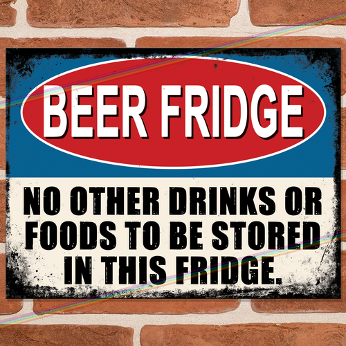 BEER FRIDGE Funny Metal Signs Mancave Pub Shed Bar Cave Garage Gift Tin ...