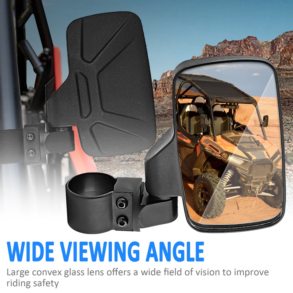 HD Breakaway Side Rear View Mirrors w/Grab Handles For Polaris Ranger ...