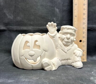 *Clay Magic Ceramic Bisque Frankie with Pumpkin Cup Ready to Paint* | eBay