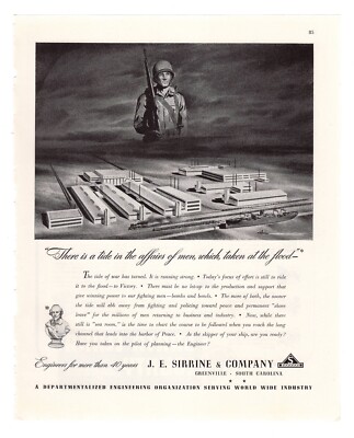 vintage 1943 large size mag print ad WW2 era J. E. SIRRINE & Co Great ...