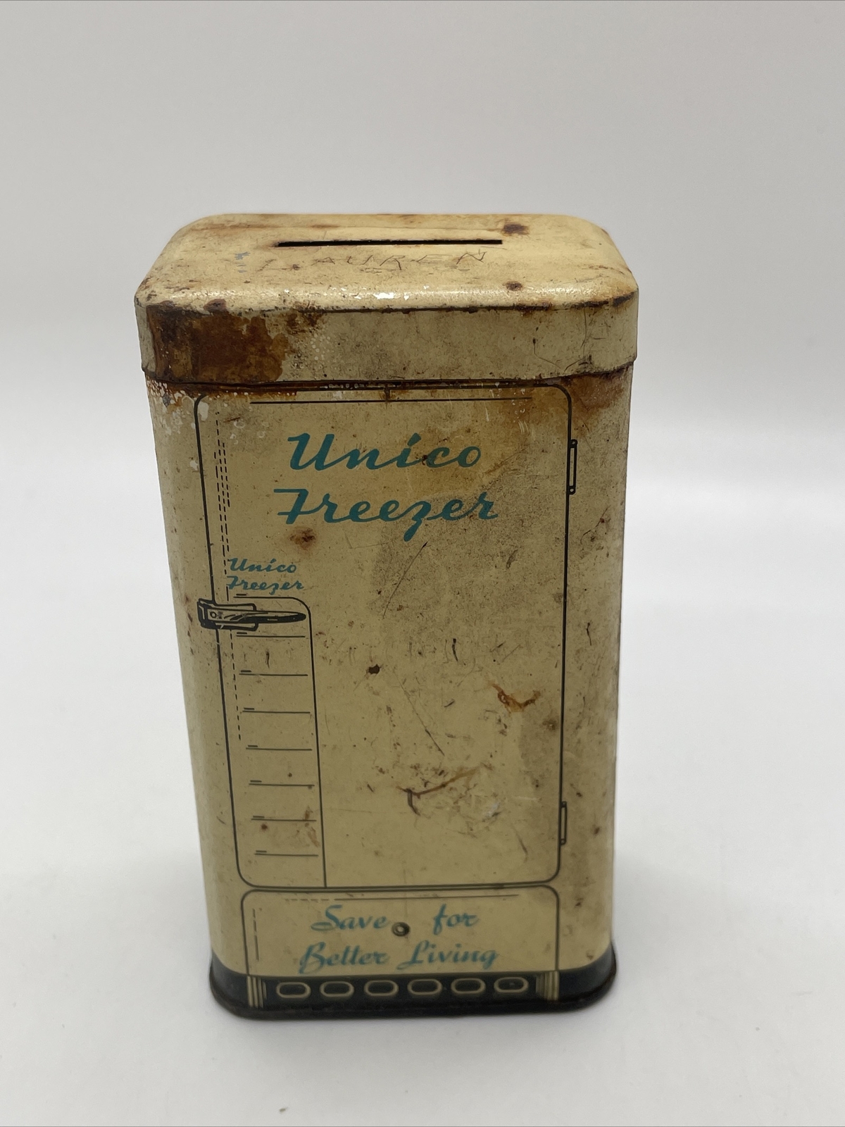 Unico Freezer Vintage Tin Litho Coin Bank Advertising Refrigerator ...
