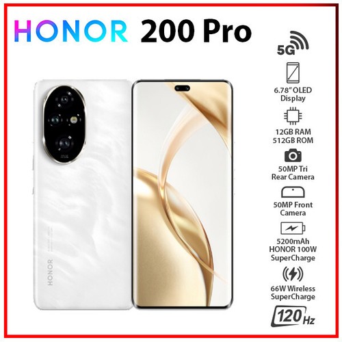 (Unlocked) HONOR 200 Pro 5G 12GB+512GB WHITE Dual SIM Android Cell ...