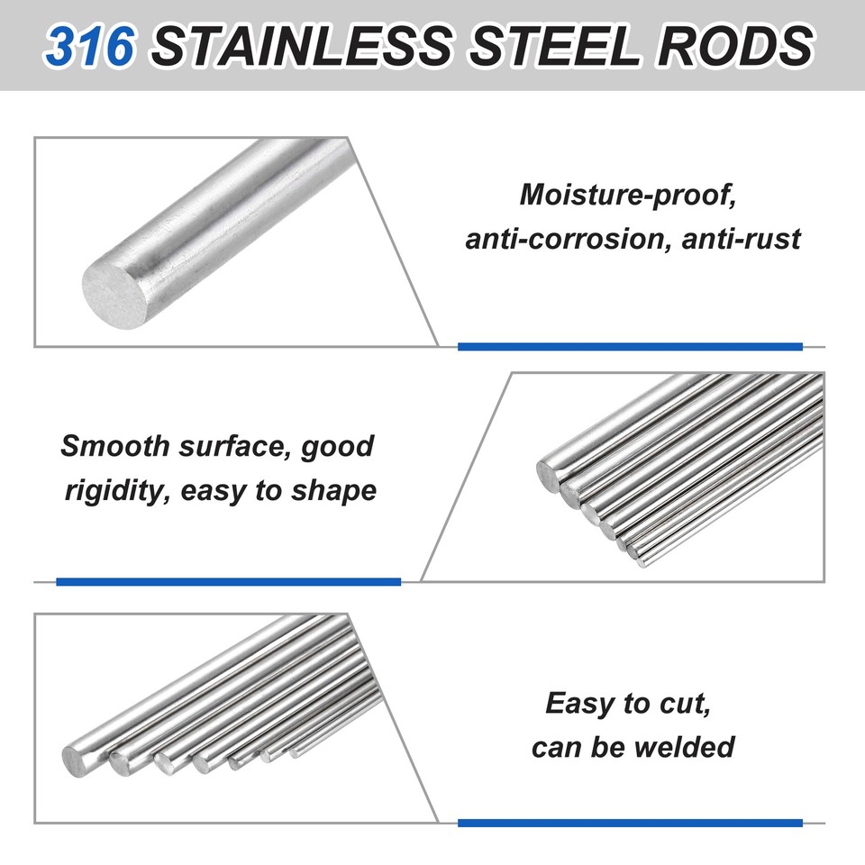 4Pcs 316 Stainless Steel Round Rod 10mm x 400mm Metal Solid Shaft Rods ...