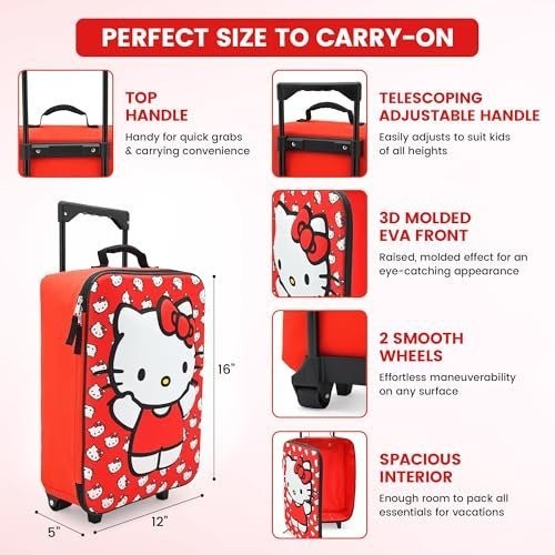 Fast Forward Hello Kitty 16" Soft Luggage - Cute & Durable Carry-On ...