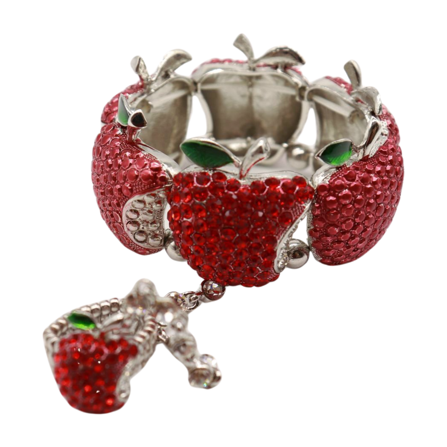 Women Silver Metal Hand Chain Red Apples Bracelet Bling Ring Halloween ...