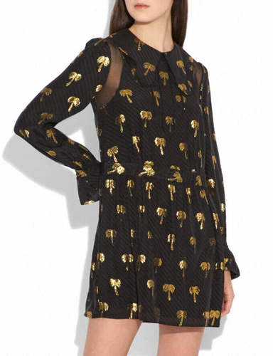 Coach Black Gold Dress Size 6 Page Boy Metallic Palm Trees $695 NWT | eBay