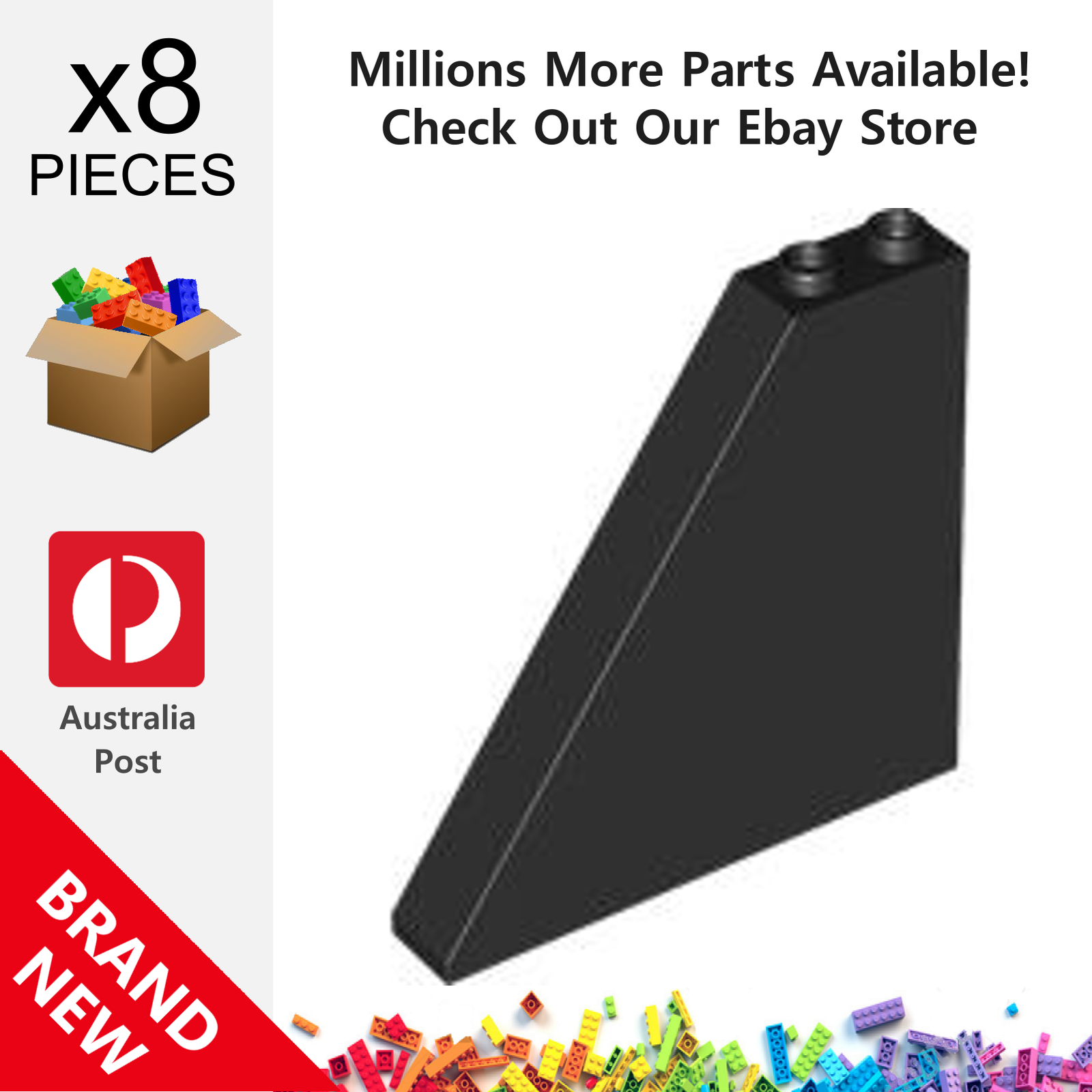 8x Genuine LEGO™ Black Slope 55 6 x 1 x 5 with Bottom Stud Holders 2937 ...