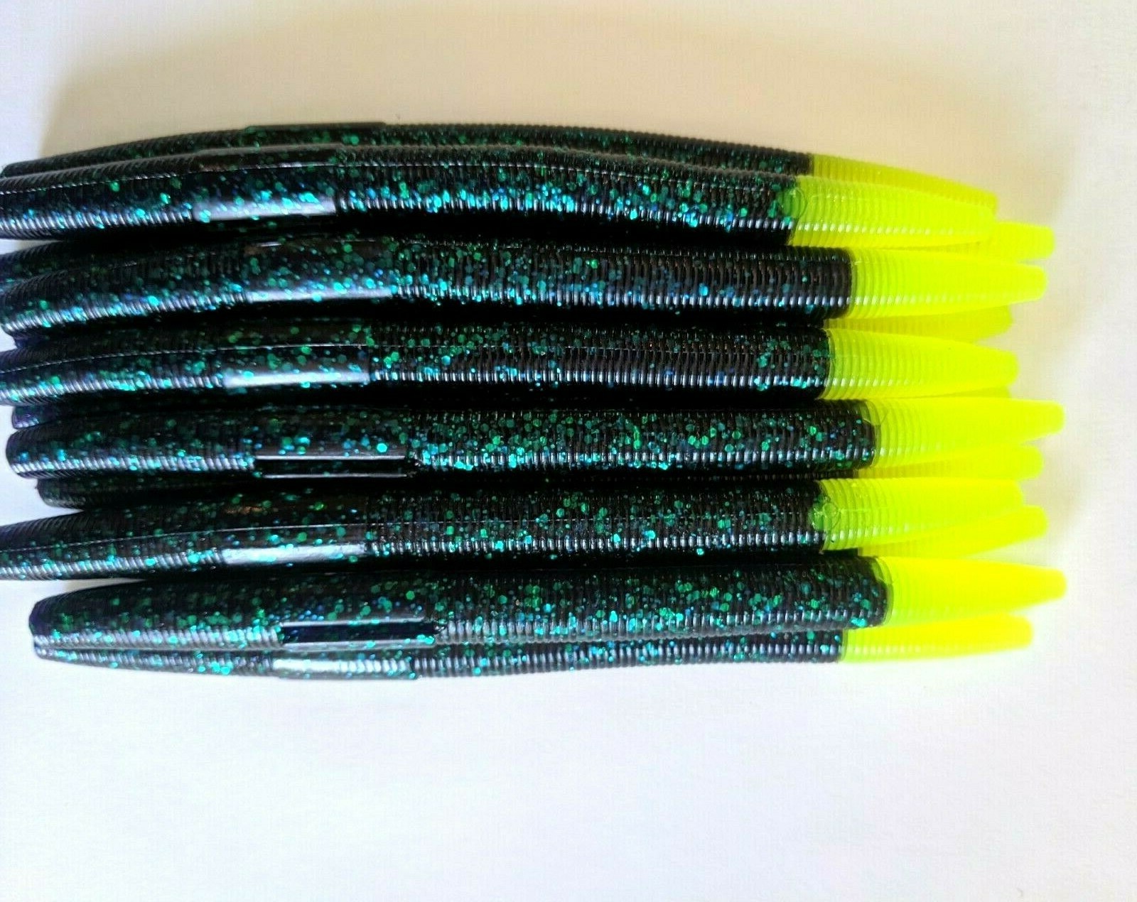 20 pk 5" Senko-style Worm-JUNEBUG CHARTREUSE TIP-Soft Plastic SCENT ...