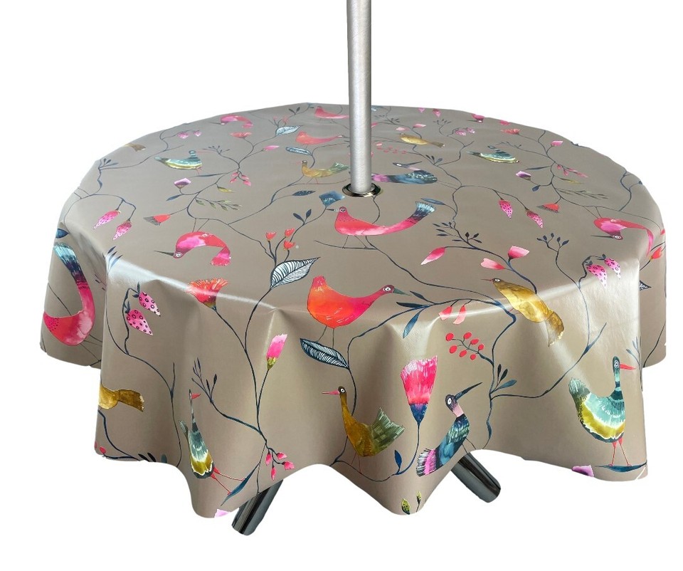 ROUND 140cm WIPE CLEAN Garden TABLECLOTH with PARASOL HOLE Outdoors PVC ...