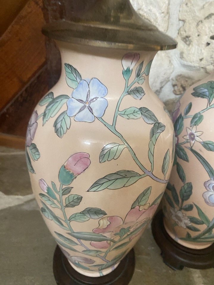Vintage Chinoiserie Floral Table Lamps with Oriental Flowe Design Set 2 ...