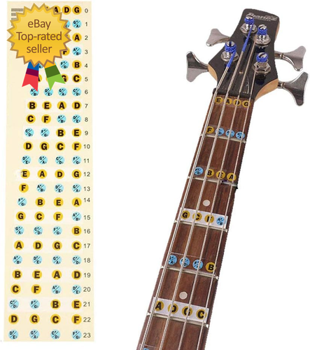 Bass Guitar Fretboard Note Map Decals/Stickers,4-String Bass Guitar ...