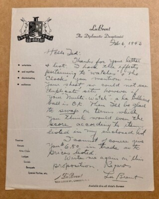 LU BRENT (Magician) SIGNED LETTER on LETTERHEAD -1943 | eBay