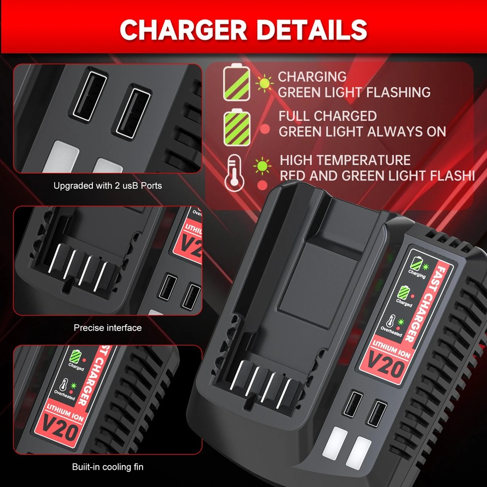 2PACK 20Volt For Craftsman V20 8.0Ah Li-ion Battery CMCB204 CMCB202 ...