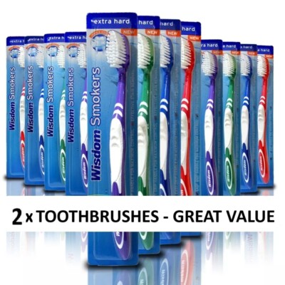 2x Wisdom Addis Smokers Toothbrush Extra Hard Bristle Tooth Brushes ...
