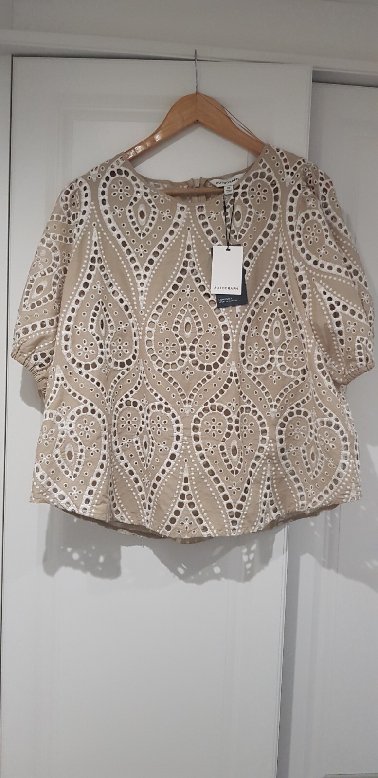 Mark And Spencer Pure Cotton Broderie Round Neck Top Blouse In Size Uk ...