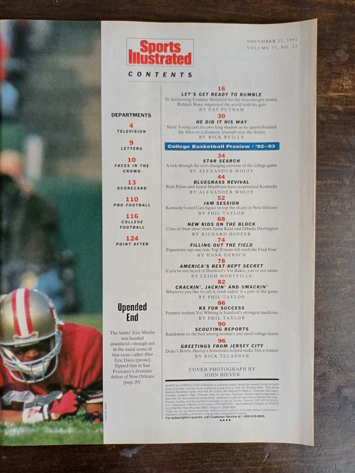 Sports Illustrated November 23, 1992 Riddick Bowe Heavyweight Champion ...