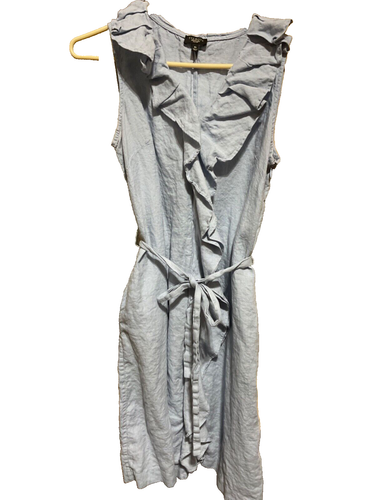 Talbots Light Blue Linen Ruffled Sleeveless Dress Size 8P 100% Linen ...