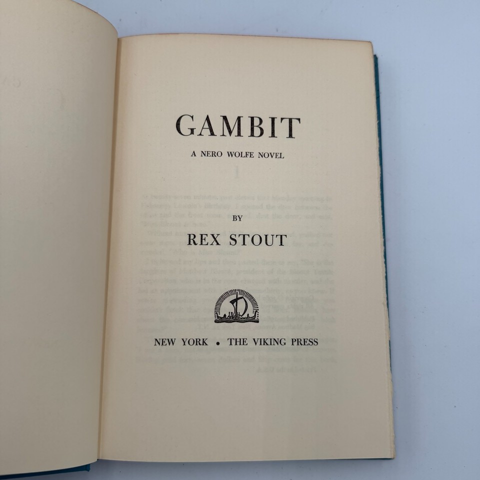 Gambit Rex Stout 1962 First Edition Nero Wolfe Viking Press Hardcover ...