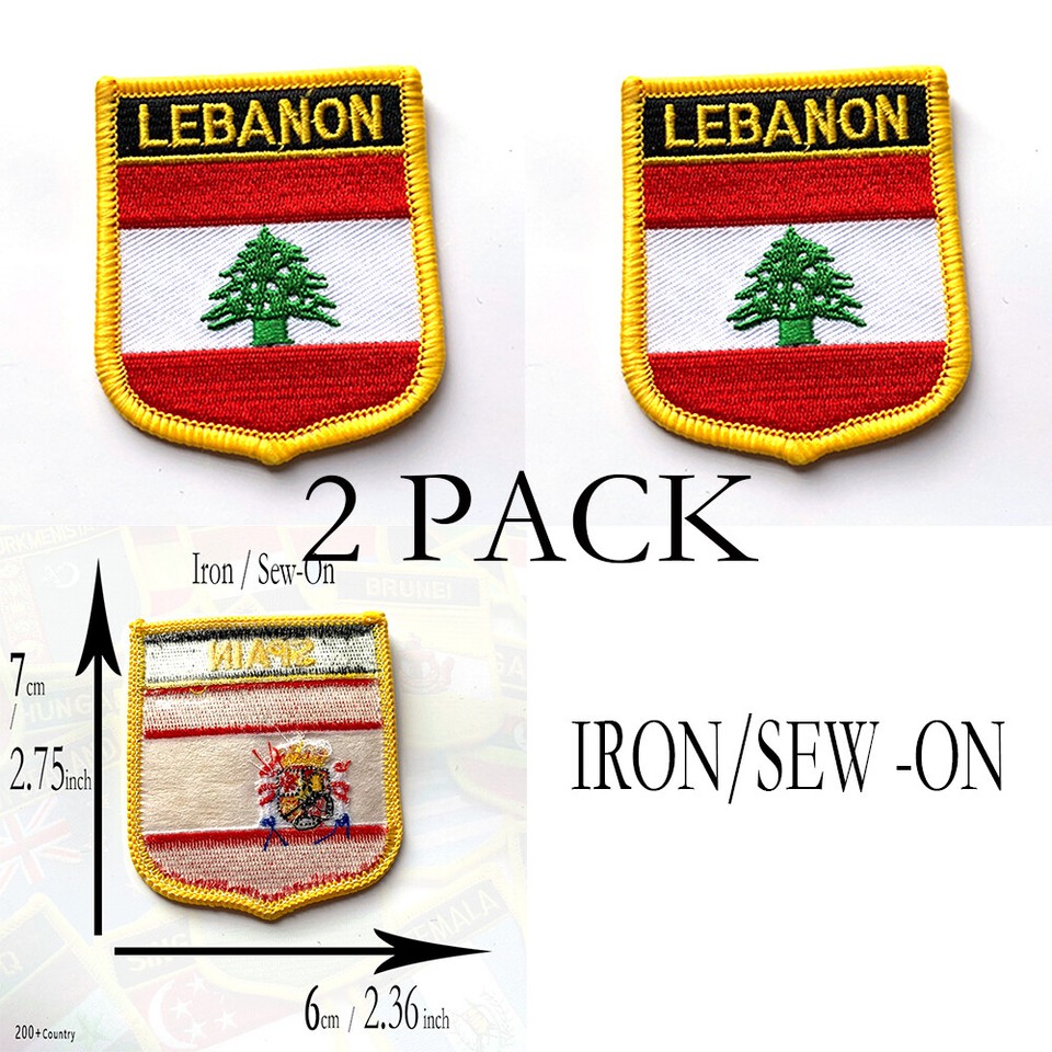 x2 Pack FLAG PATCH PATCHES lebanon IRON ON COUNTRY EMBROIDERED WORLD ...