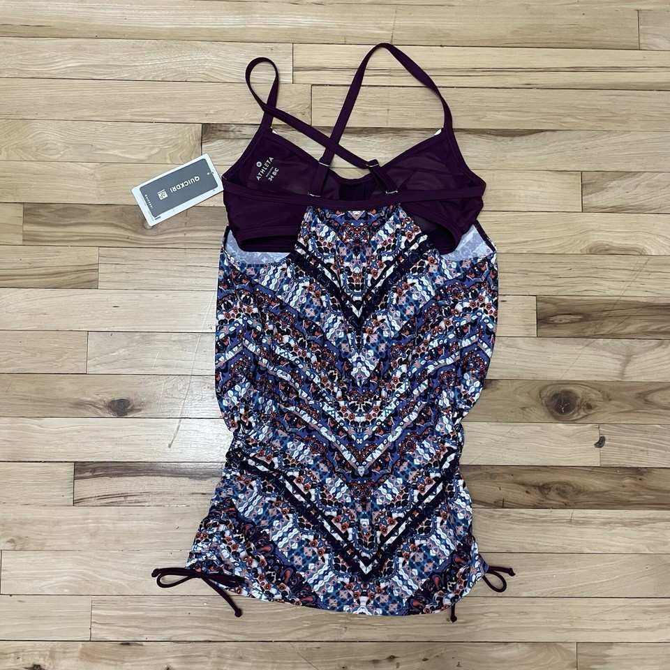 Athleta Bra Cup Tankini Swim Adjustable Scrunch Sides Top Floral ...