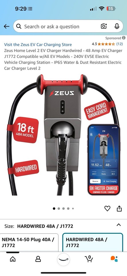 Zeus Level 2 EV Charger NEMA 14-50 - 40 Amp EV Charger for Home Level 2 Compa... | eBay