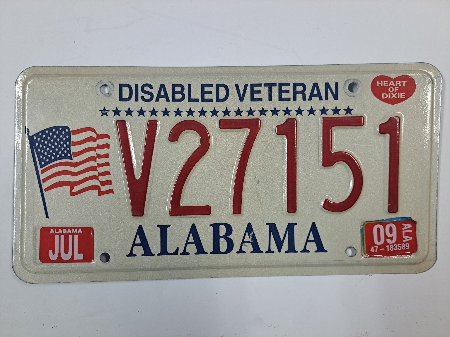 Alabama 2009 Disabled Veteran License Plate Heart of Dixie V27151 | eBay
