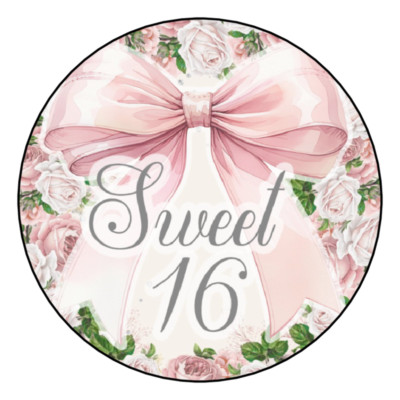 Sweet 16 Stickers Favors Labels tags 2.5" Round Coquette Pink Floral ...