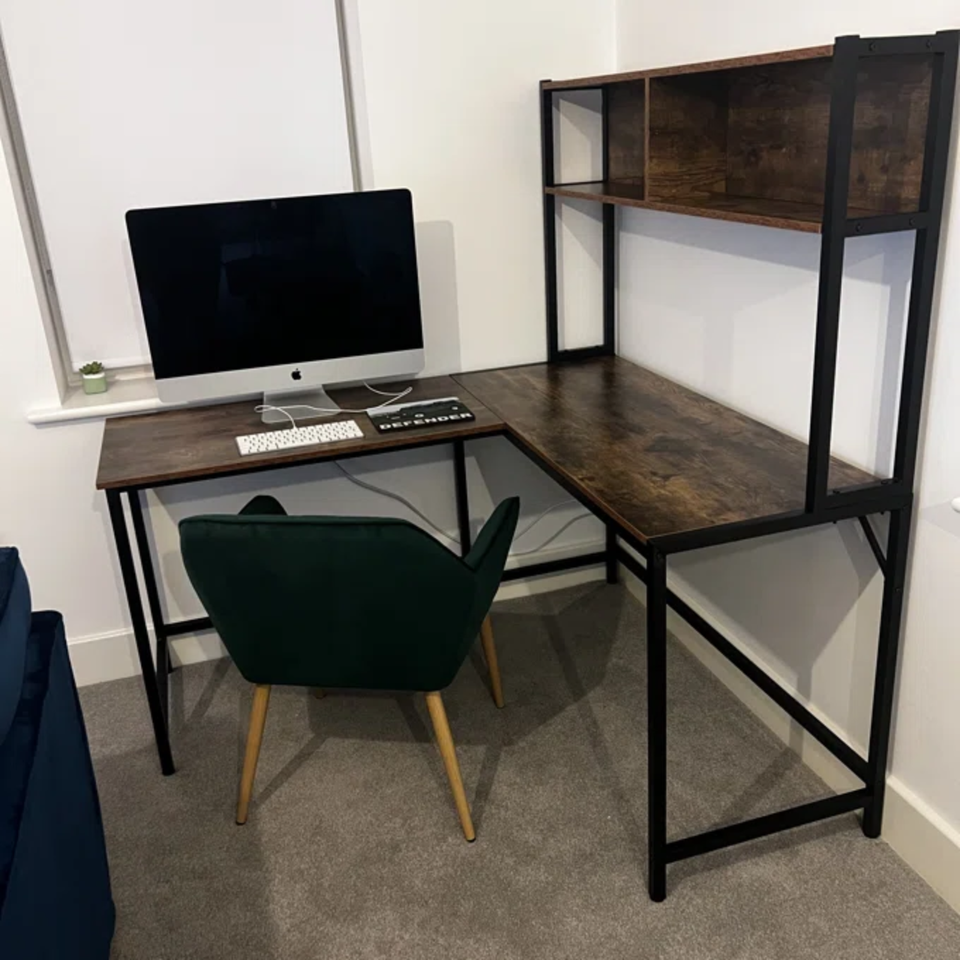 Large Industrial L Shaped Work Desk & Storage Shelf Corner Desk Home ...
