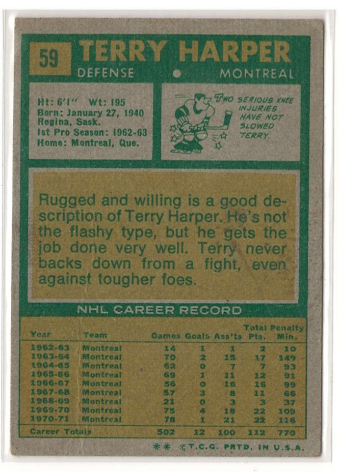 1971-72 Topps Hockey #59 Terry Harper Montreal Canadiens | eBay