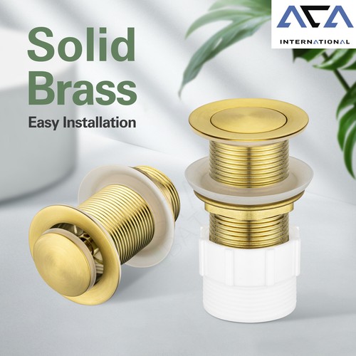 Brushed Gold Basin Sink Pop Up Waste No Overflow Drain Push Plug Brass ...
