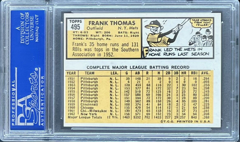 1963 TOPPS #495 FRANK THOMAS PSA 7 NM METS | eBay
