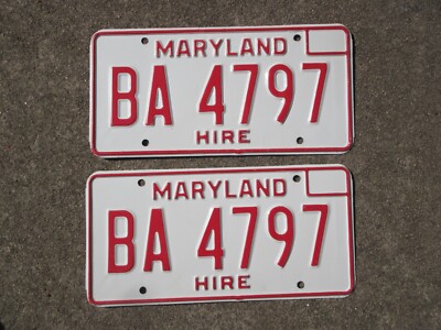 1976 Maryland Bus For Hire License Plate Pair MD Set BA 4797 | eBay