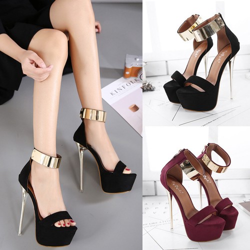 Womens Super High Heels Stiletto Platform Open Toe Ankle Strap Sandals ...