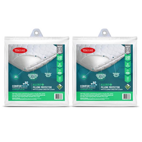 2x Tontine Comfortech Allergy Plus Quilted Pillow Protector Cover Case ...