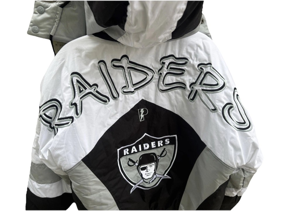 LOS ANGELES RAIDERS PRO PLAYER “SCRIPT“ SPELL OUT VTG STYLE 90’s JACKET ...