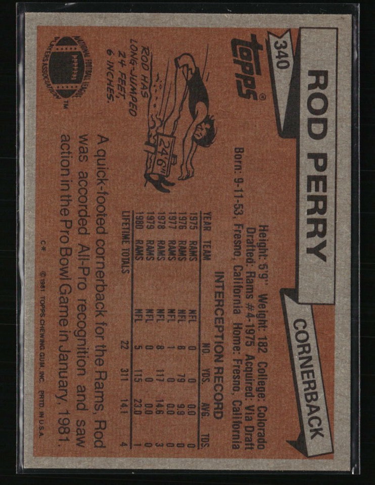 Rod Perry 1981 Topps #340 Football Card | eBay
