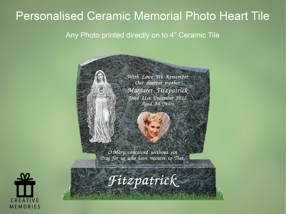 Personalised Ceramic Memorial Photo Oval Tile 4" 5" & Heart - Grave ...