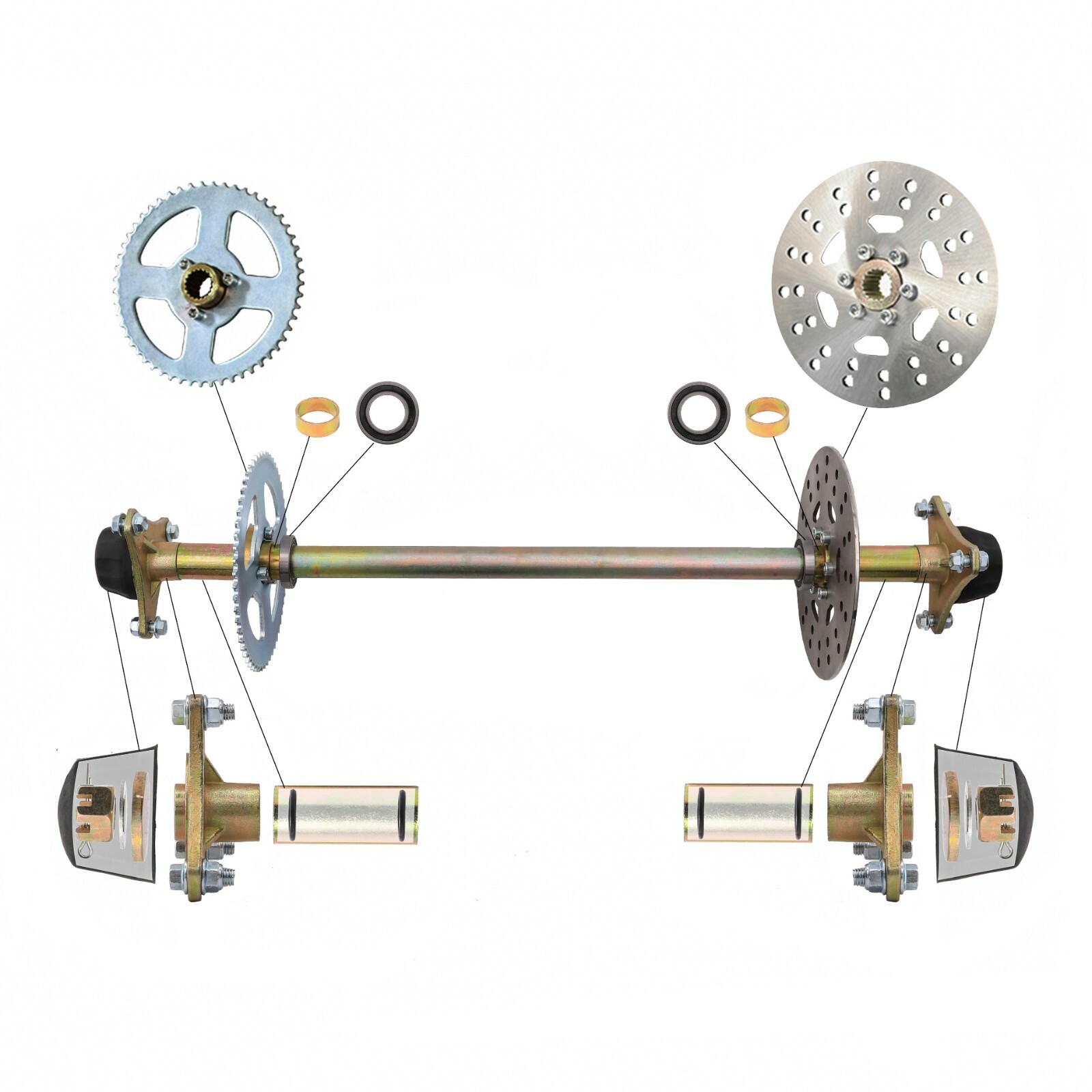 29" Drift Trike Go Kart Rear Axle kit + Brake Assembly+ Disc +T8F Chain ...