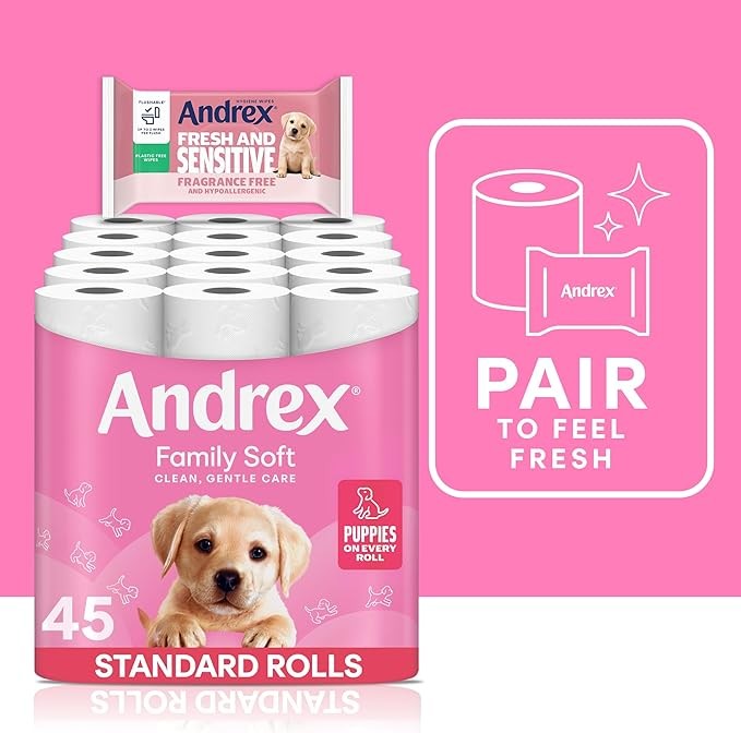 Andrex Family Soft Toilet Tissue 45 Rolls (Previously Andrex Gentle ...