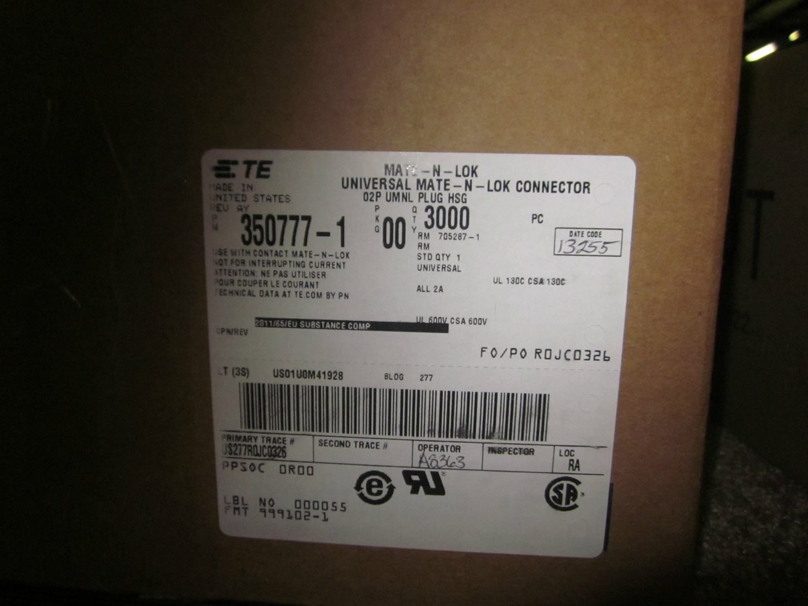 TE CONNECTIVITY # 350777-1 PLUG HOUSING LOT OF 3000 (NEW) | eBay