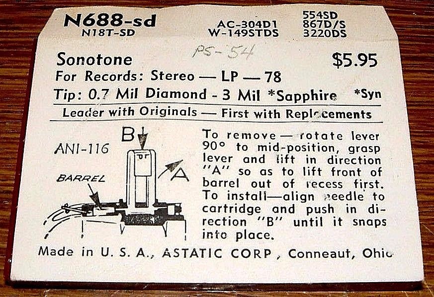 Jukebox NEEDLE 554-SD for Sonotone N16T N18T, AC304 N688-sd EV3215DS ...